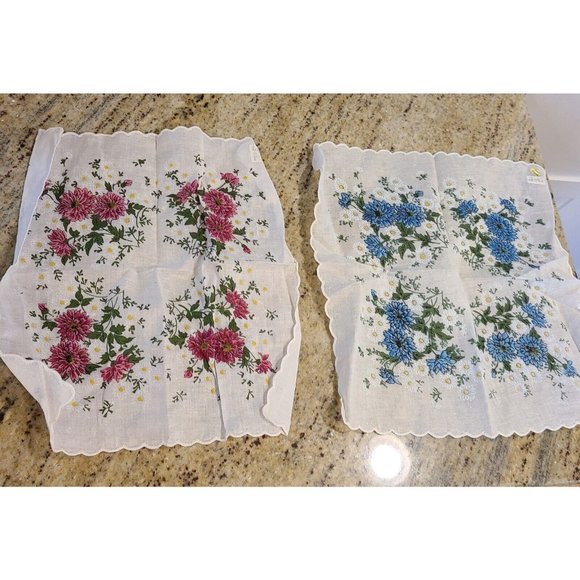 Accessories | Vintage White Pink Blue Flowers Hanky Handkerchief Pretty ...